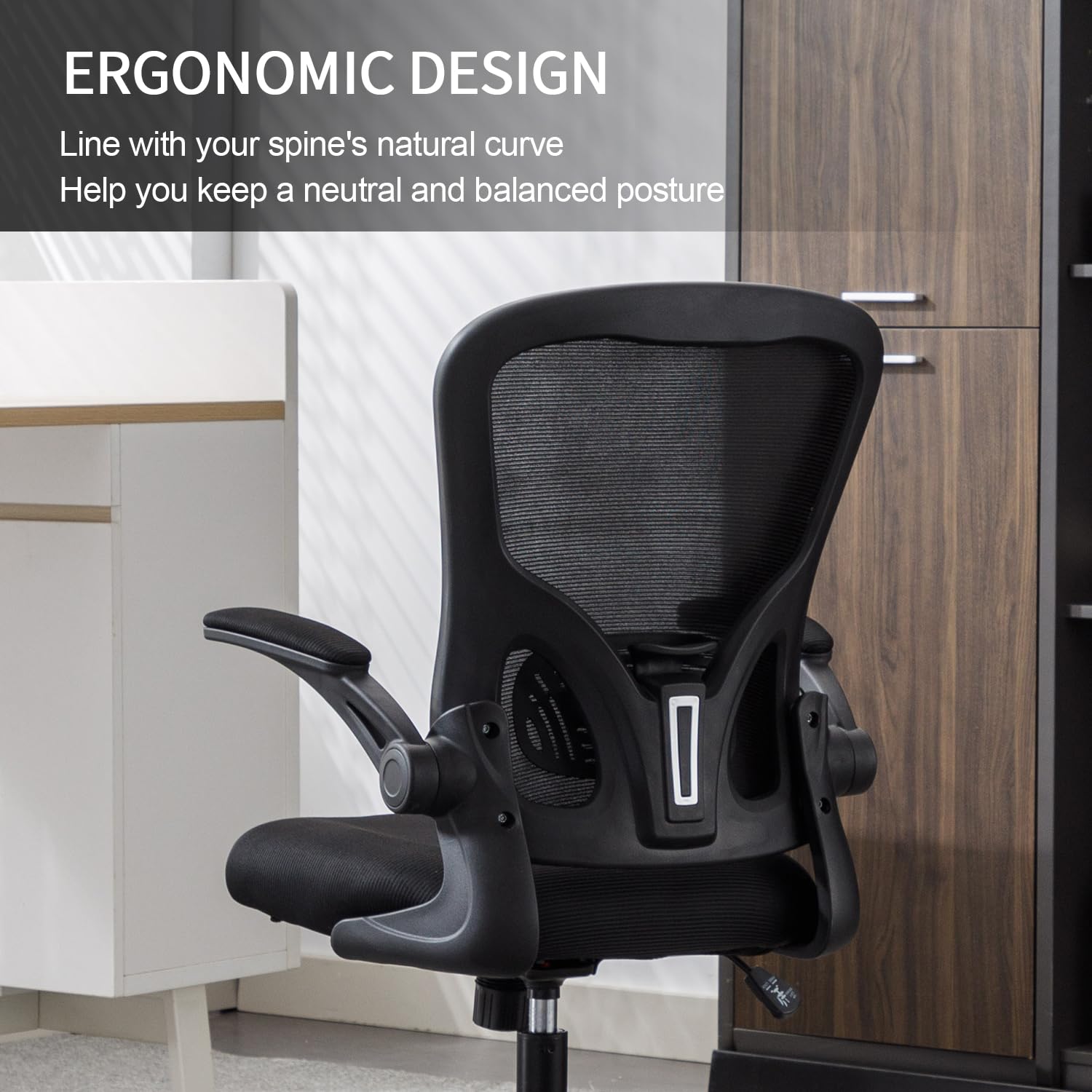 Okeysen Drafting Chair Tall Office Chair, Standing Desk Chair with 3.9’’ Thicken Cushion & Flip-Up Armrest, Drafting Stool with Adjustable Lumbar Support & Footrest Ring.