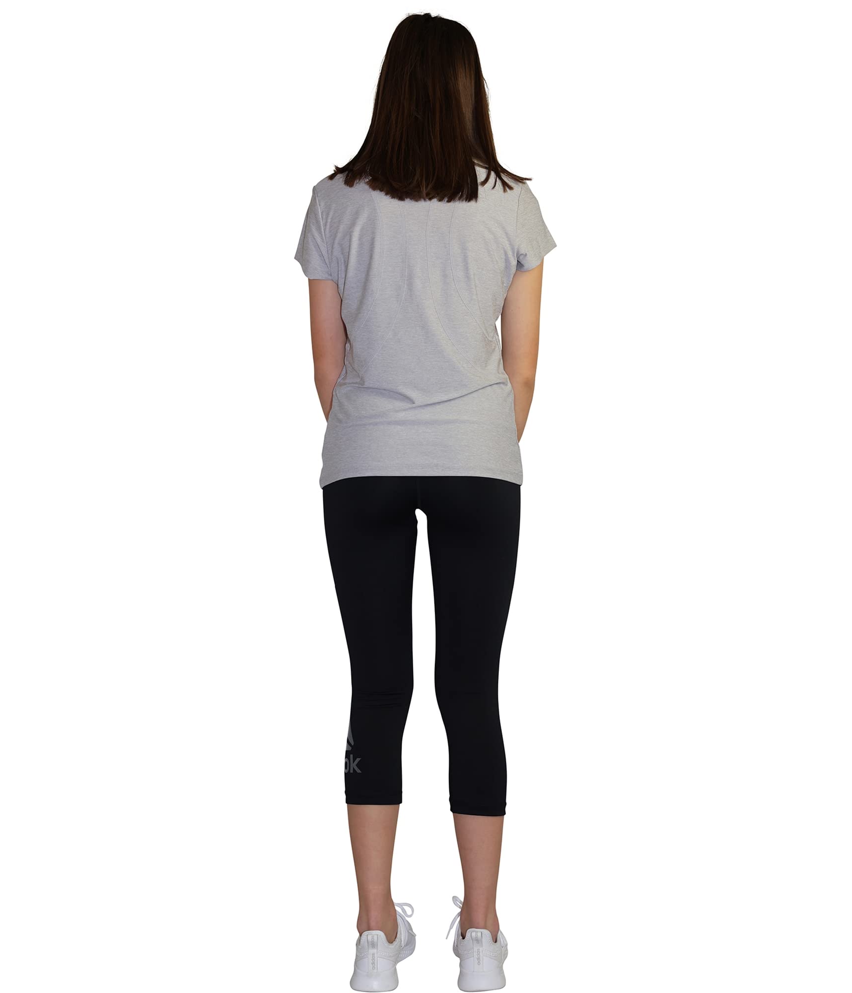 Reebok Womens Fitted Marled Basic T-Shirt, Grey, Medium