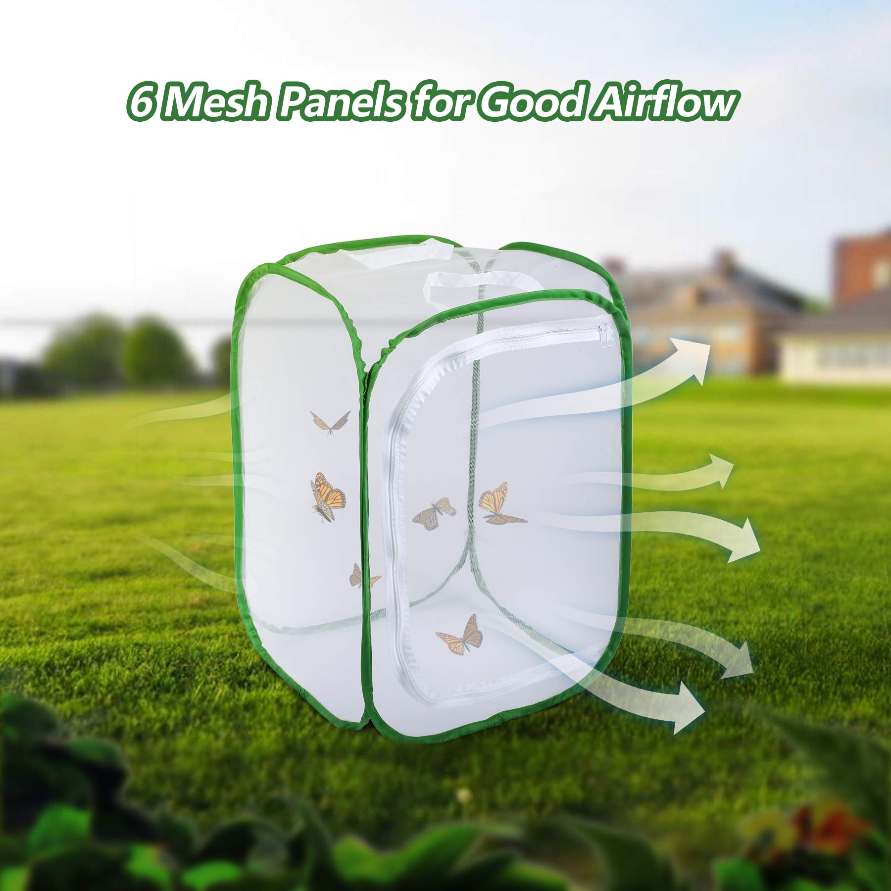 RESTCLOUD Small Butterfly Habitat Insect Cage Caterpillars Enclosure Pop-up Clear Mesh 6 Mesh Panels 12 x 12 x 12 Inches Tall