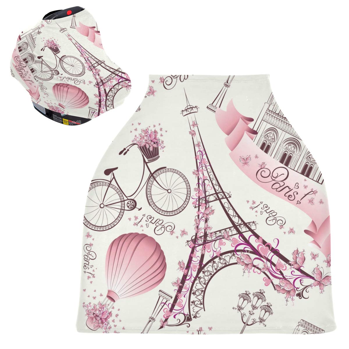 Nursing Cover Breastfeeding Scarf Romantic Travel in Paris- Baby Car Seat Covers, Stroller Cover, Carseat Canopy (g)