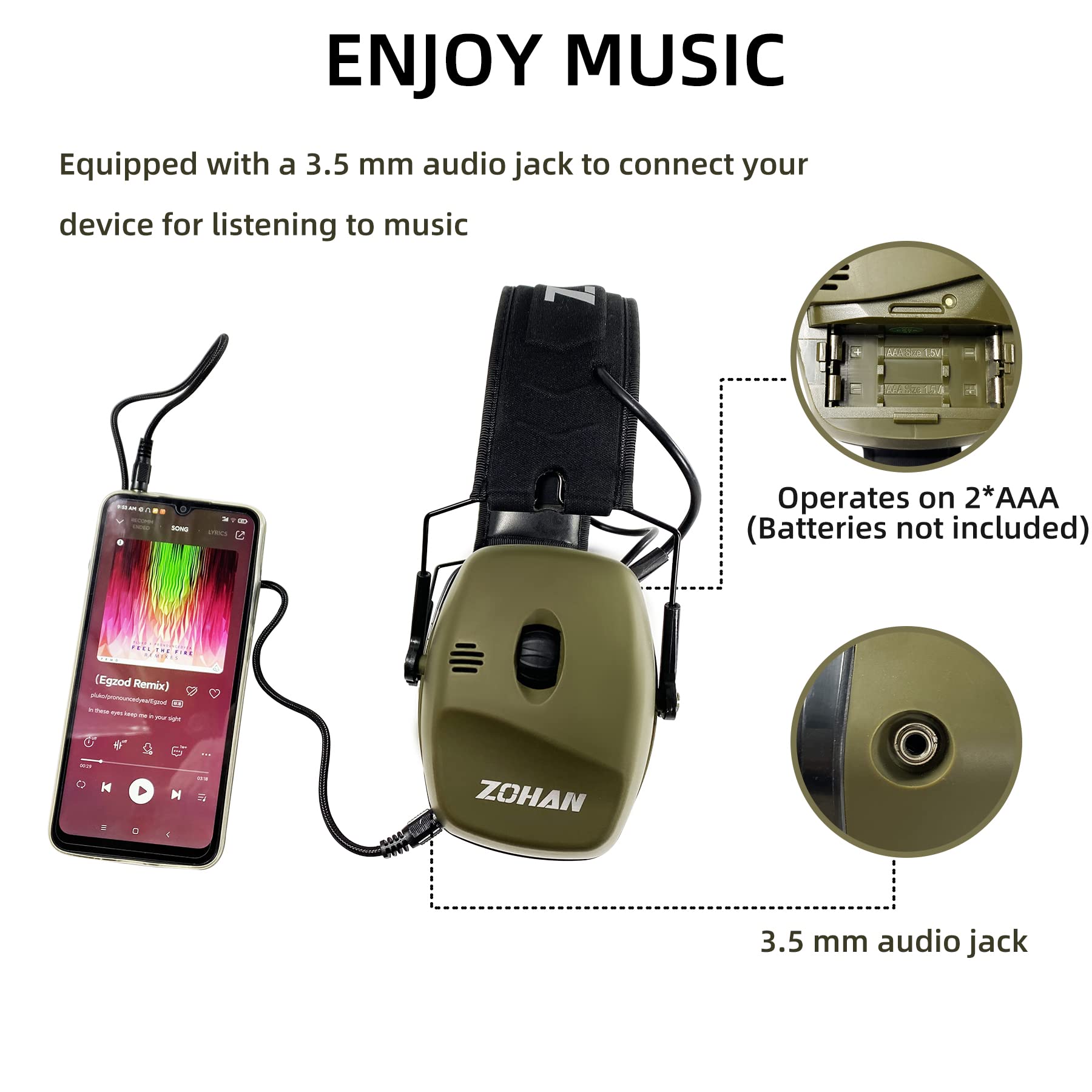 ZOHAN EM056 Electronic Shooting Ear Protection Earmuff, Hearing Protection Noise Reduction Highest NRR 30dB with Sound Amplification for Gun Range, Hunting