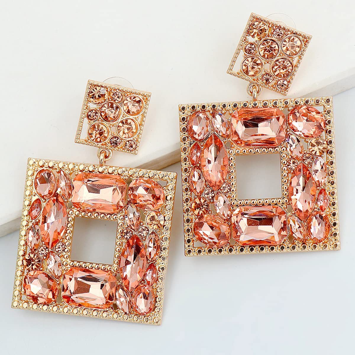 Rhinestone Square Zinc Dangle Earrings For Women Sparkly Crystal Geometric Drop Statement Earrings Juran Green Collection (Multicolour)