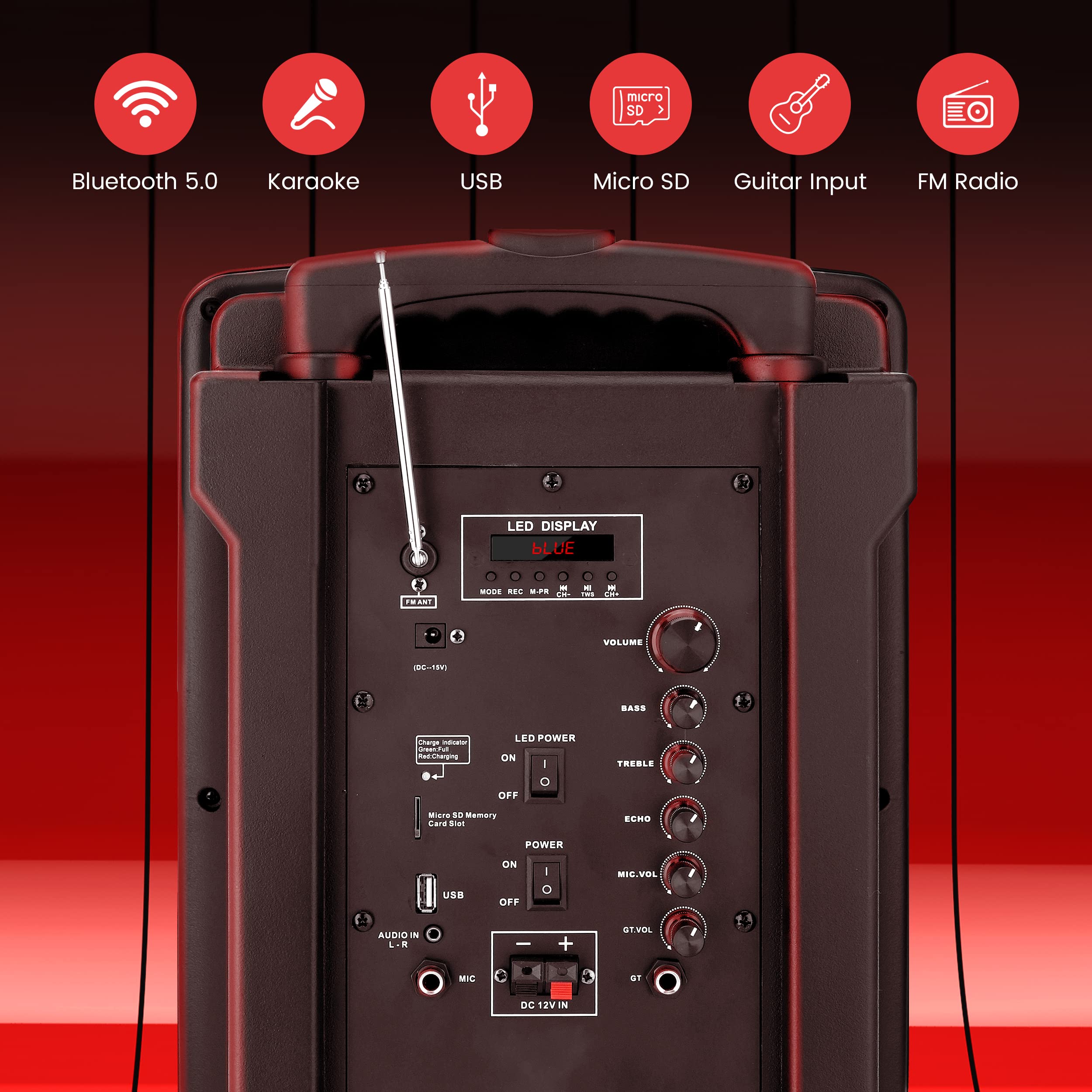 PyleUsa 8ββ Portable PA Speaker System - Wireless BT Streaming PA & Karaoke Party Audio Speaker, Two Wireless Mic, Wired Microphone, Tablet Stand, Flashing Party Lights, MP3/USB//FM Radio - PHPWA8TB