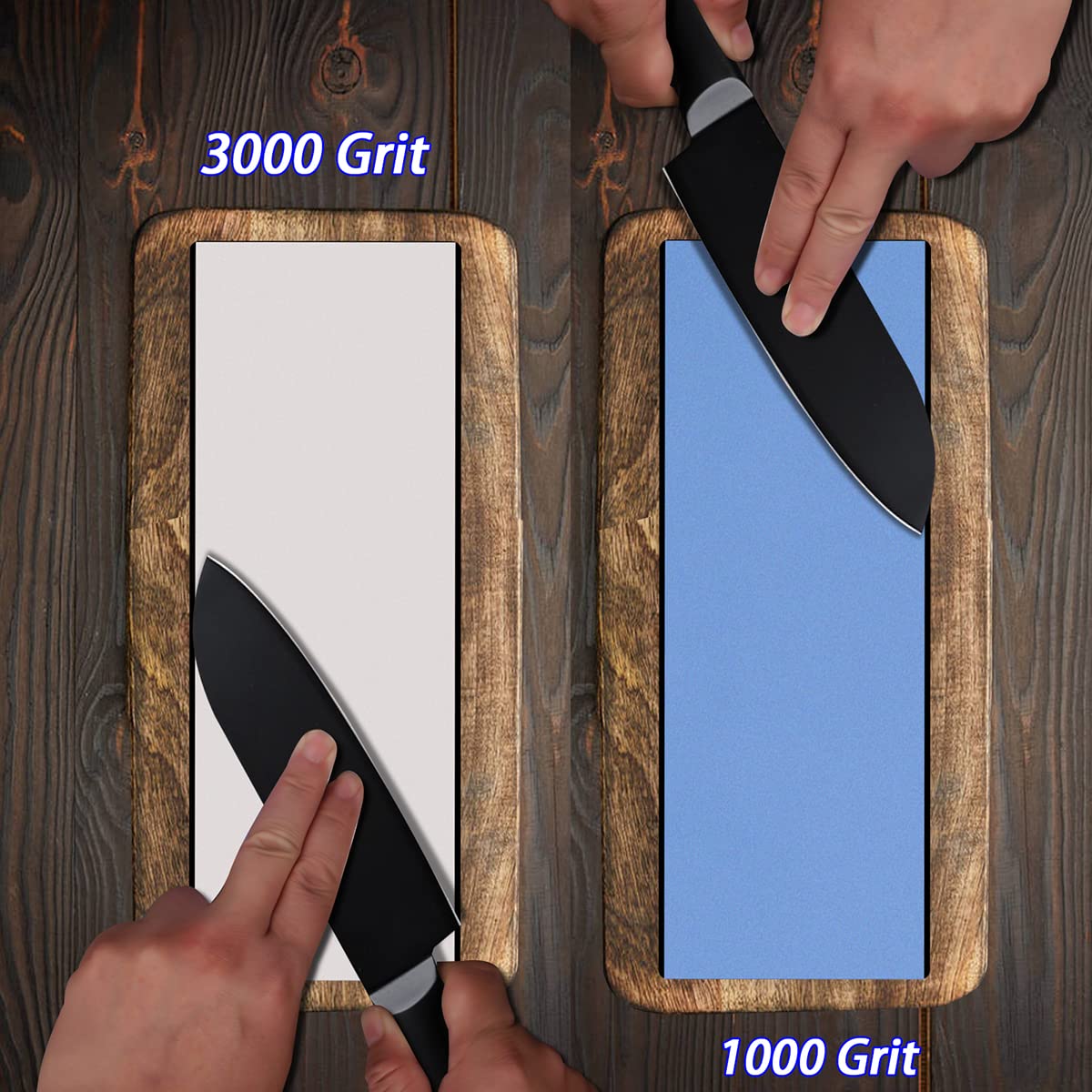 Whetstone Knife Sharpening Stone 1000/3000 Grit, Premium Water-stone Sharpener Kits, Perfectional Knife Sharpener Wet stone Sets for Chef Knife, Kitchen Knife, Hunting Knife Machete with Non-Slip Base