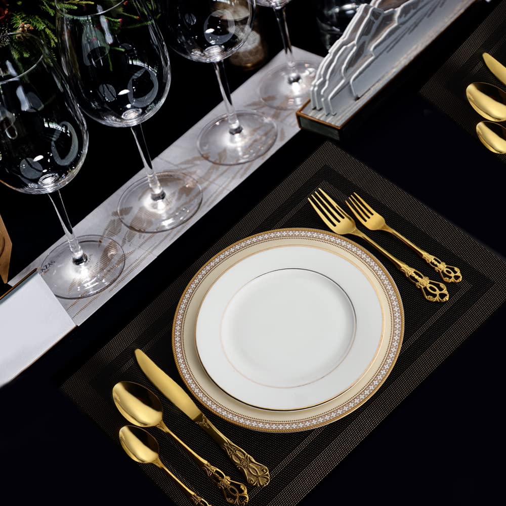 Retro Royal 20 Pieces Stainless Steel Silverware Set,Anti-rust Flatware Cutlery Set for 4,Luxury Kitchen Utensil Tableware Set Include Fork Spoon Knife,Mirror Polished Dishwasher Safe,Gold
