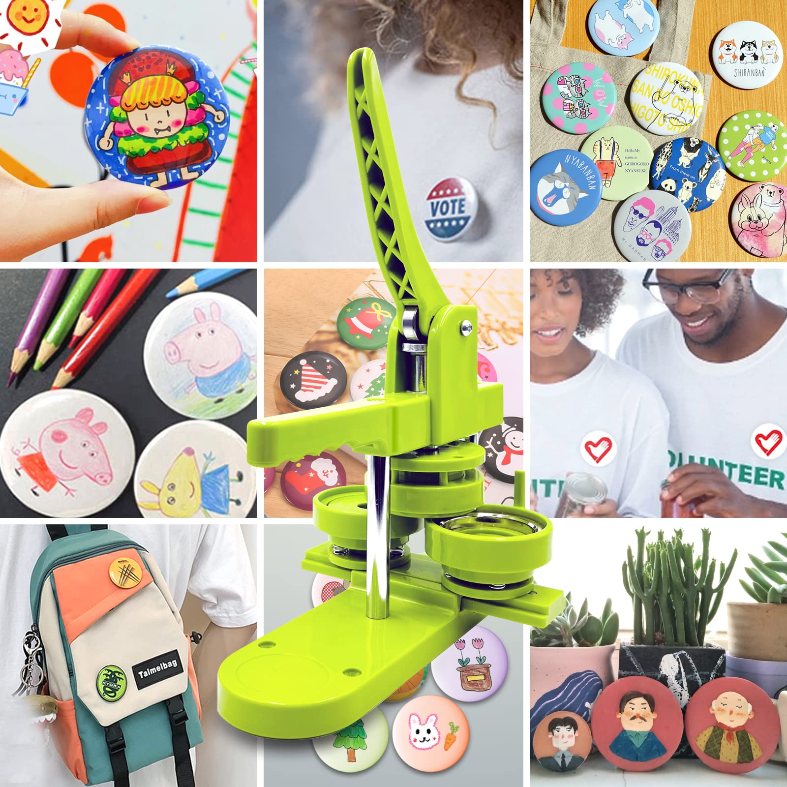 Mimeng Uomo Button Maker Machine Multiple Sizes 1+1.25+2.25inch DIY Pin Maker for Kids, Easy to Use Out of Box and Come with 300 Sets Button Making Supplies and 3 Sizes Circle Cutter