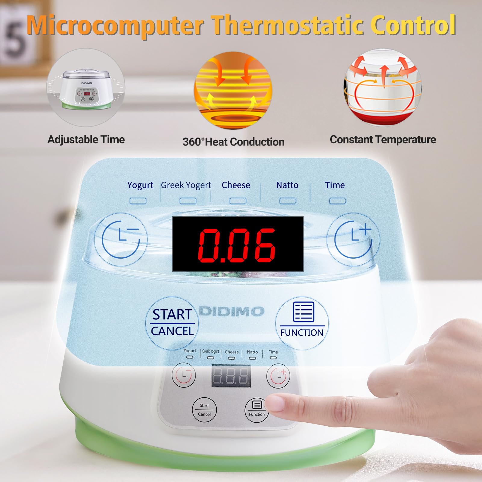 Yogurt Maker, Greek Yogurt Maker with Timer Control and Strainer, Yogurt Maker Machine with Stainless Steel Liner, Electric Portable Yogurt Maker for Yogurt, Greek Yogurt, Cheese, Natto (White)
