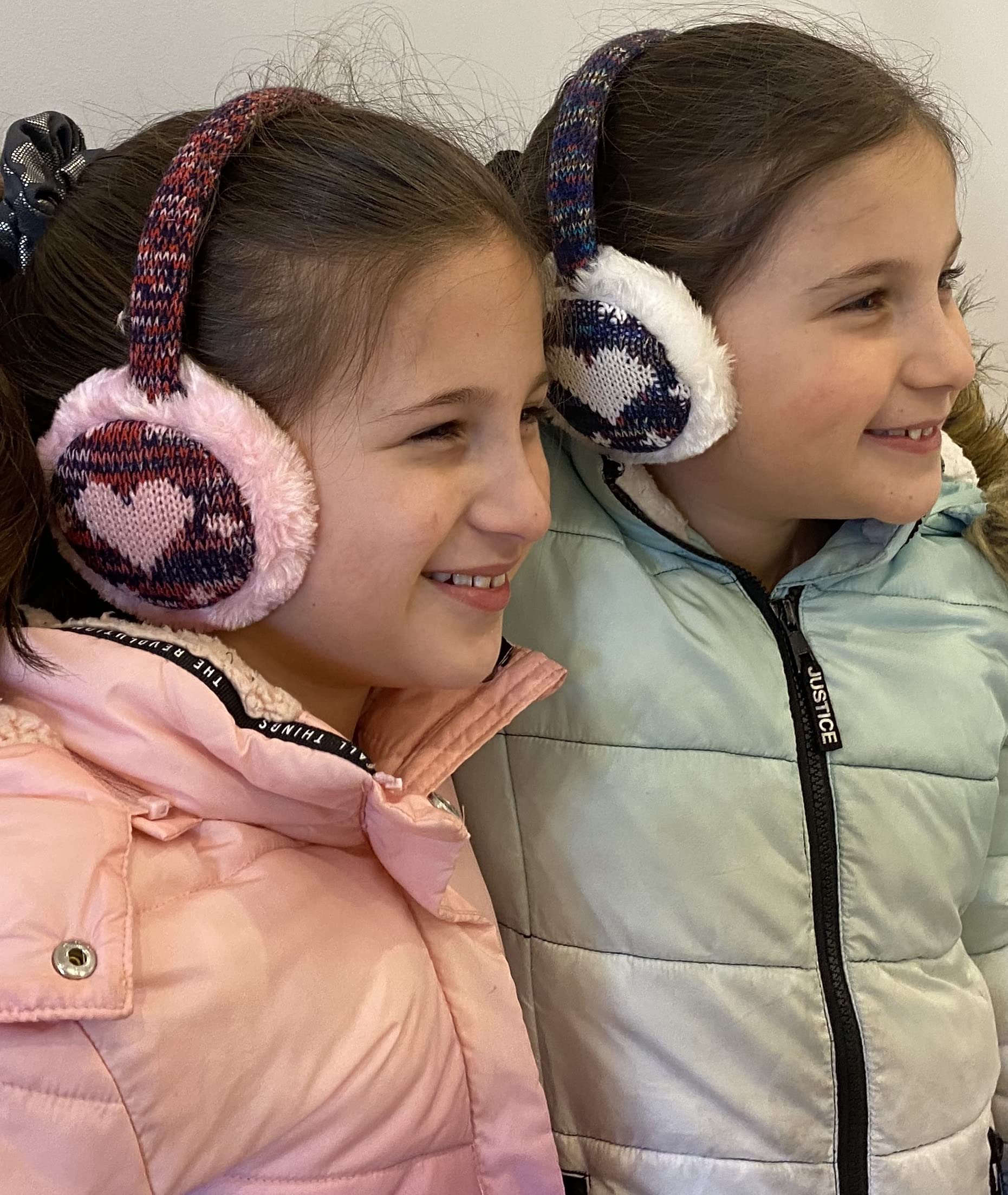 N'Ice Caps Girls Faux Fur Ear Muff with Knitted Heart Design (One size fits all, Winter White Hearts)