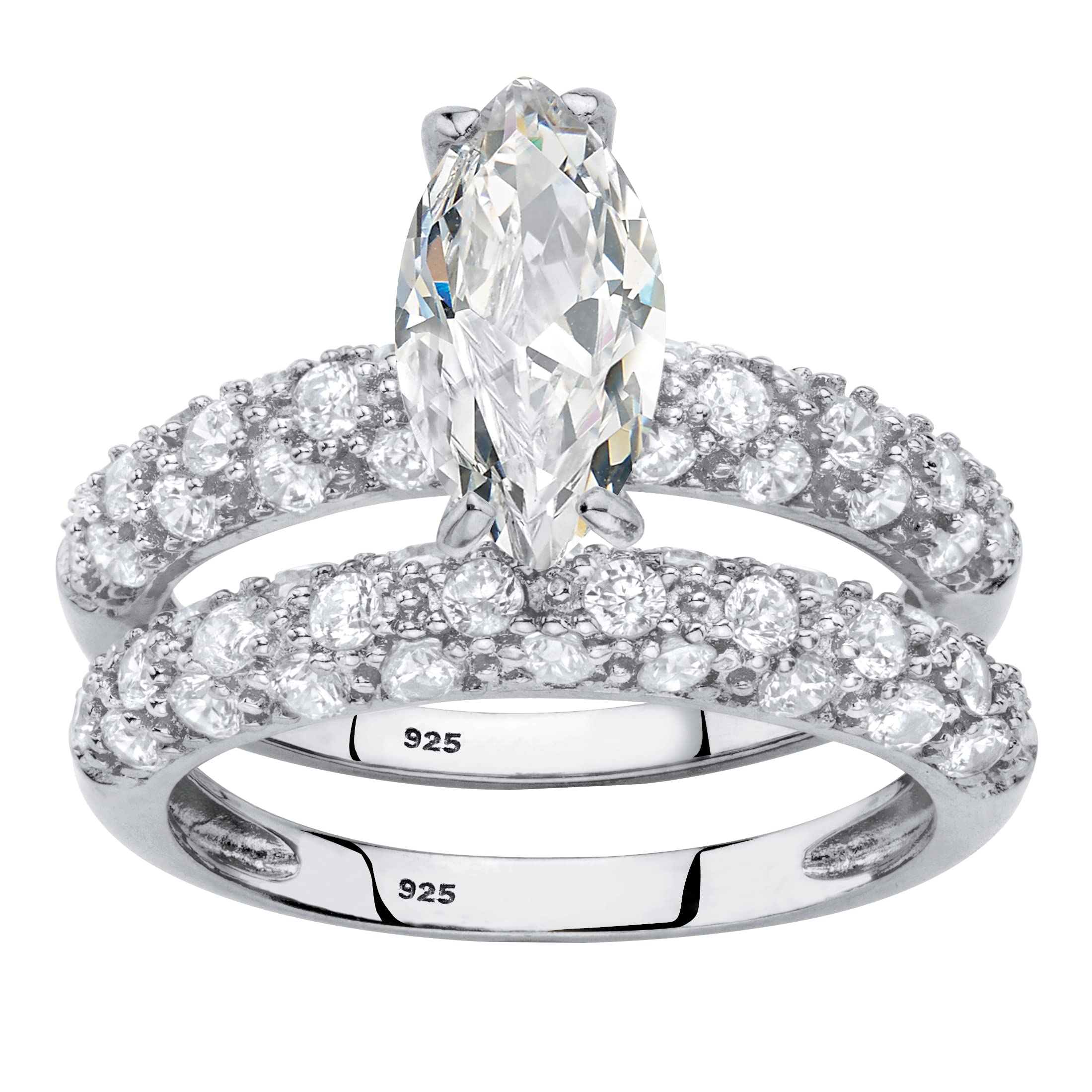 PalmBeach Jewelry Platinum-plated Sterling Silver Marquise Cut Cubic Zirconia Bridal Ring Set Sizes 6-10 Size 10