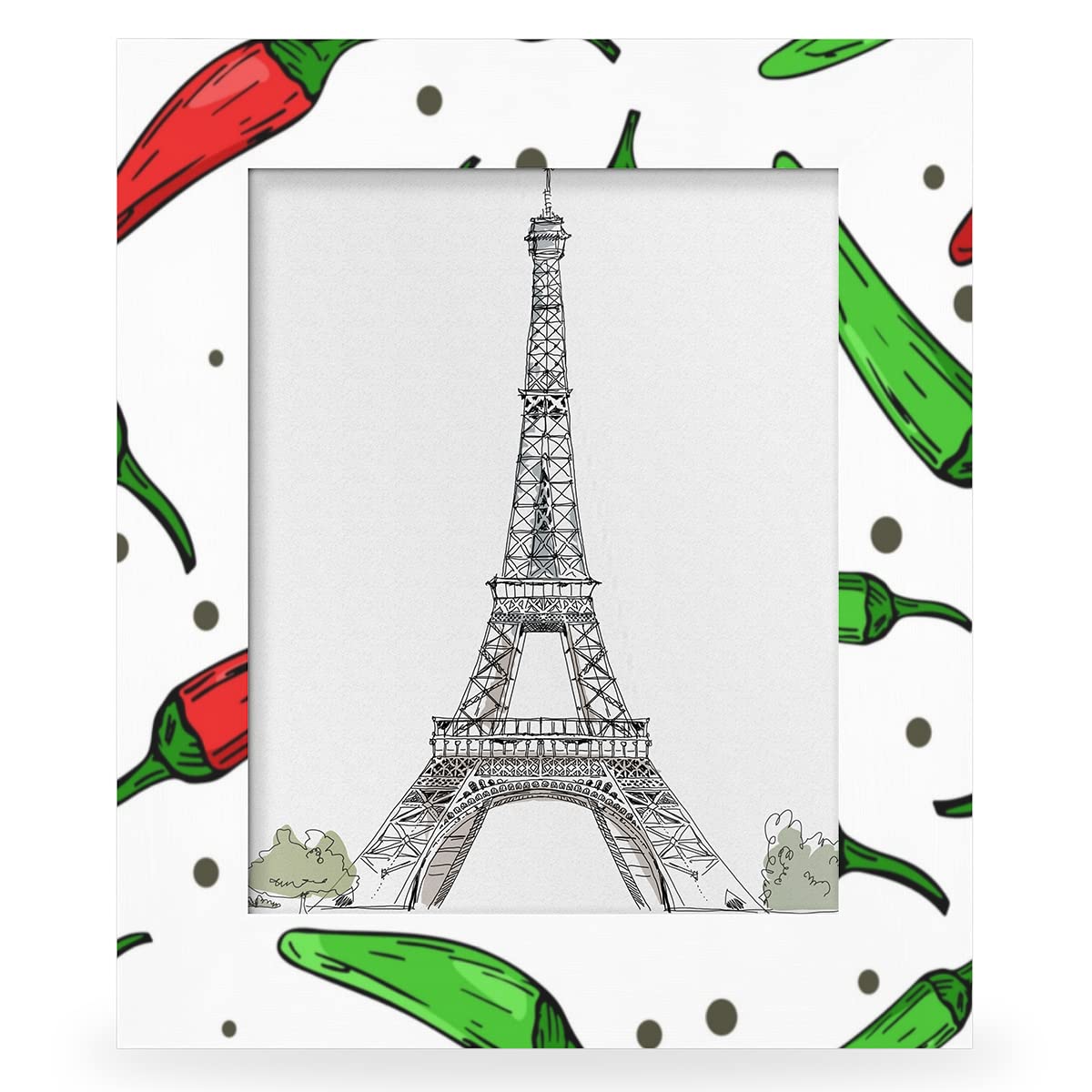 Pardick Chilli Peppers 4x6 Picture Frame, Green Red Chilli Wooden Photo Frames for Tabletop and Wall Display, Picture Frame Home Office Decor