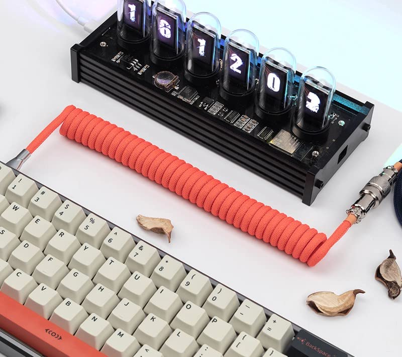 MICOMAKA Custom Double-Sleeved Mechanical Keyboard Cable, Handmade Coiled USB C Cable Artisan Braided Cables for Mechanical Gaming Keyboard Coiled Cable - Custom Keyboard Cable (Carbon)