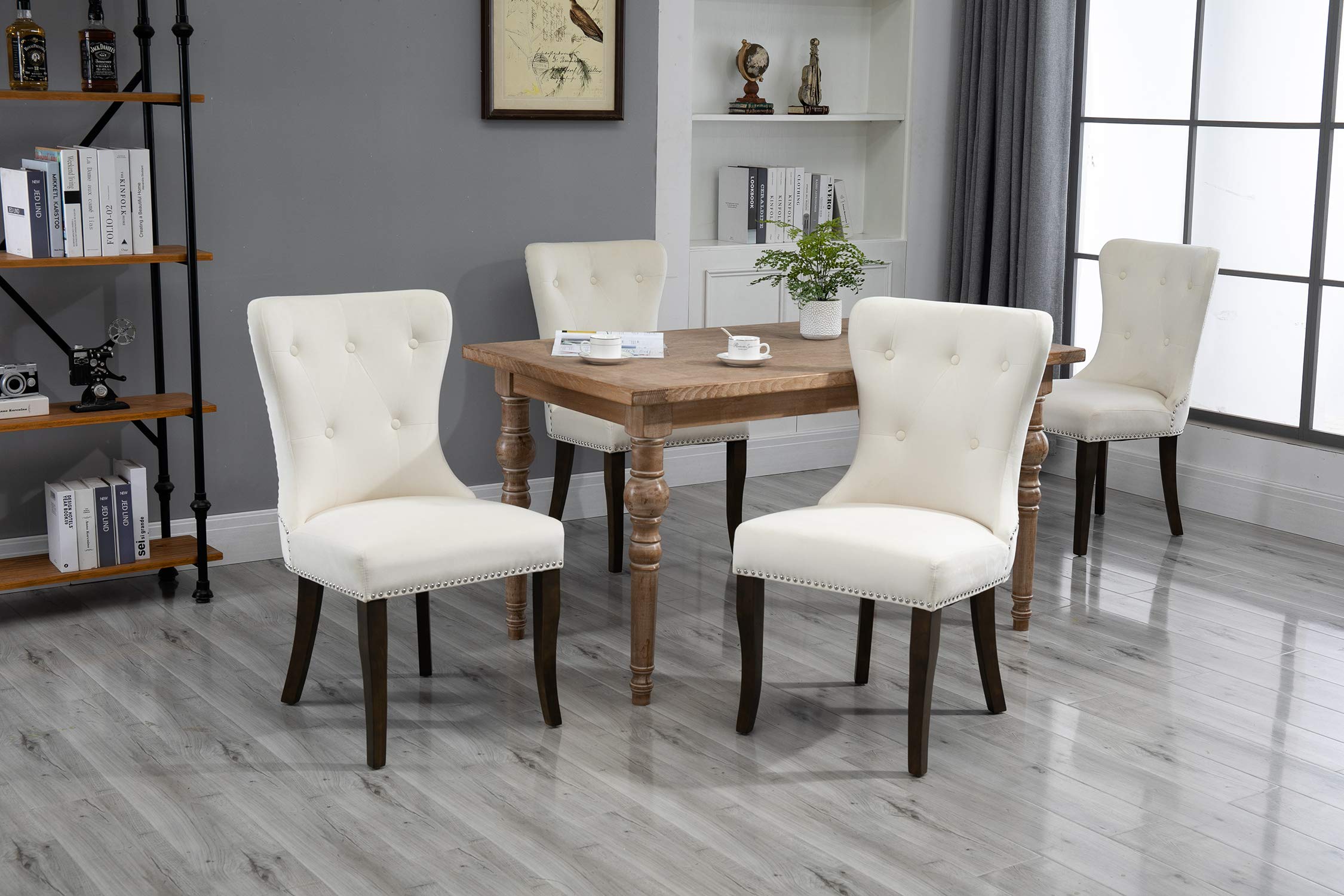 Merax Dining Chairs, Modern Dining Room Chairs, Tufted Armless Chair Upholstered Accent Chair Set (Set of 4, Cream)