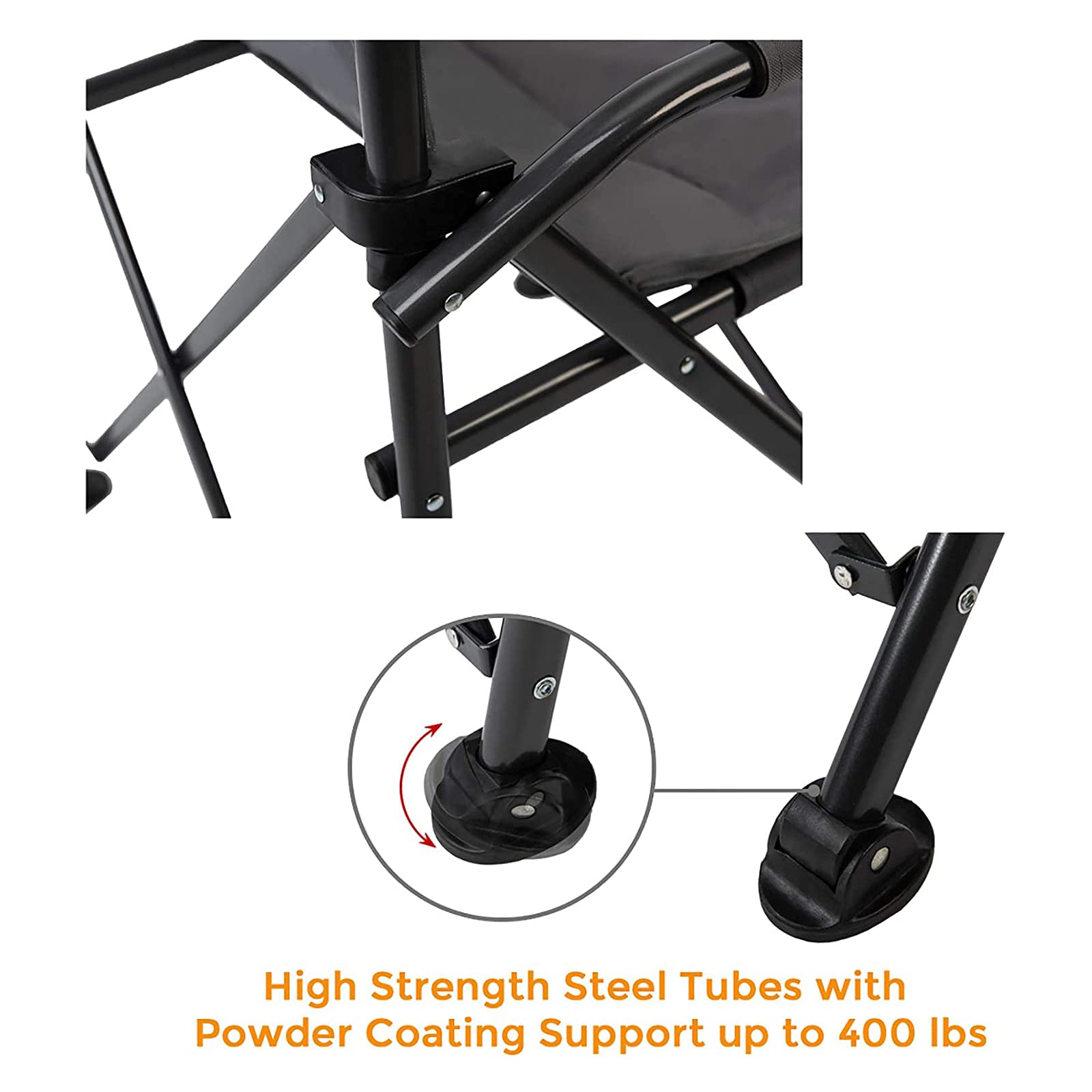 Pacific Pass Heavy Duty Padded Chair w/ Built-In Storage and Cup Holder, Includes Bag - Polyester, Black