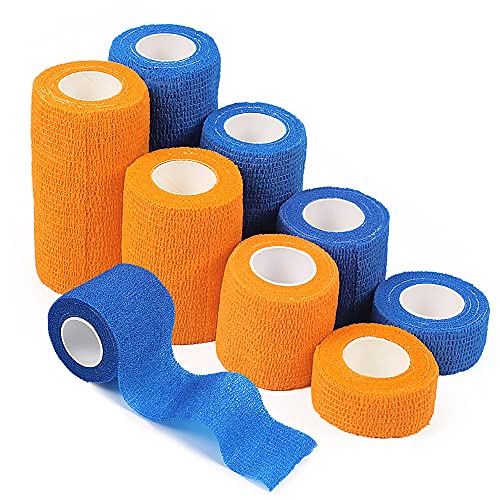 Self-Adhesive Bandage Multicolor Cohesive Bandage Roll Elastic Self Adherent Wrap Ideal for Sports Injuries, Ankle, Knee and Wrist Sprains (8 Rolls Per Pack) (2.5cm+5cm+7.5cm+10cm)