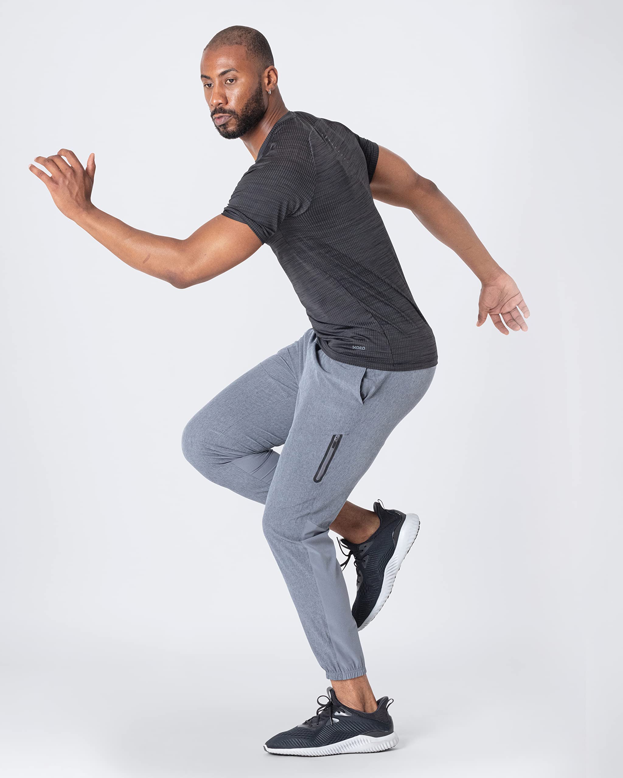 Skora Men's Running Shirt- Performance Quick Dry Athletic Slim Feet Tee Shirt Top (Slate Heather, Small)
