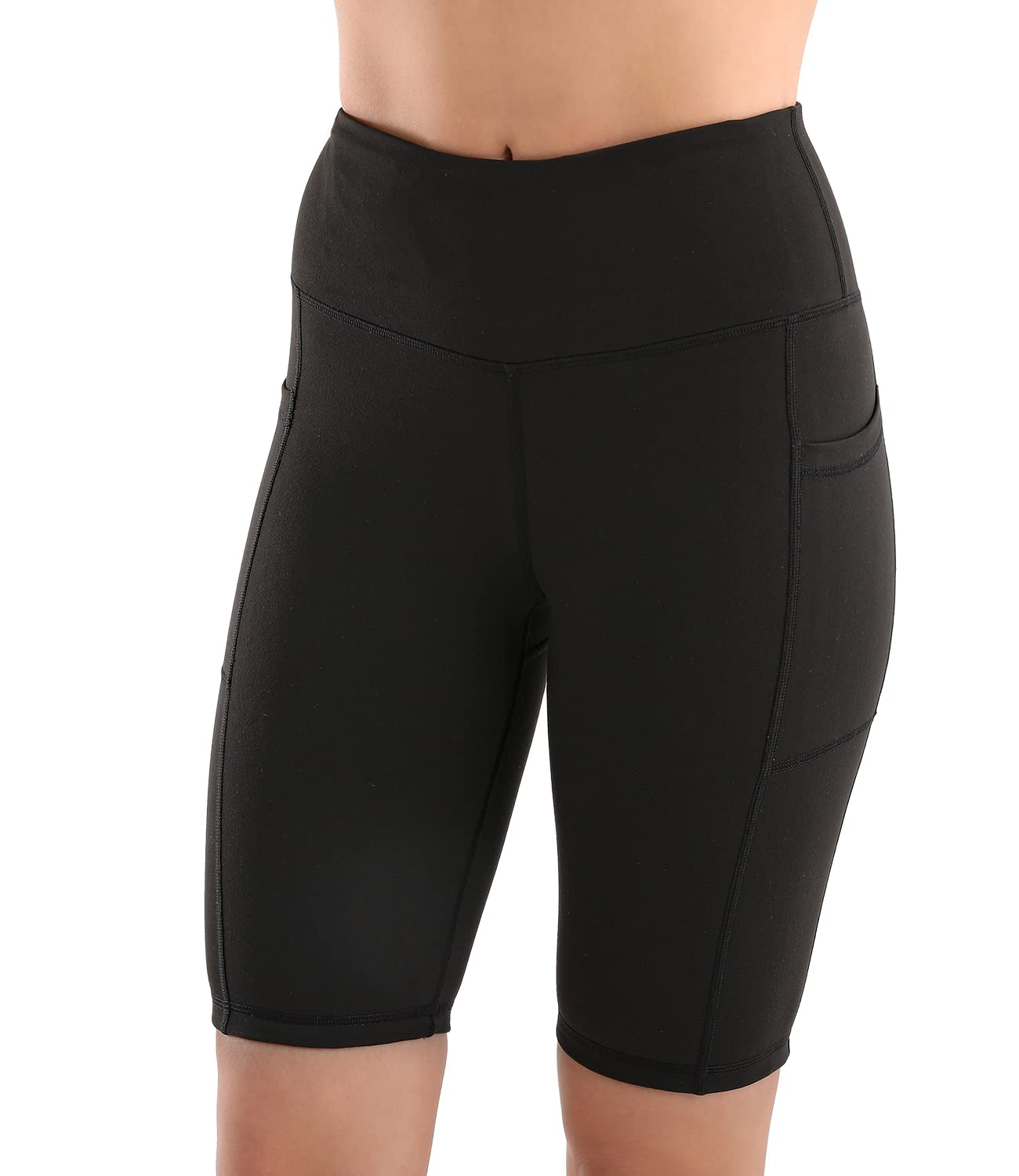 TreeWeek Yoga Workout Shorts with Pockets for Women High Waisted Tummy Control Butt Lifting Short Tights Light Weight Exercise Biker Cycling Pants(Black,S)