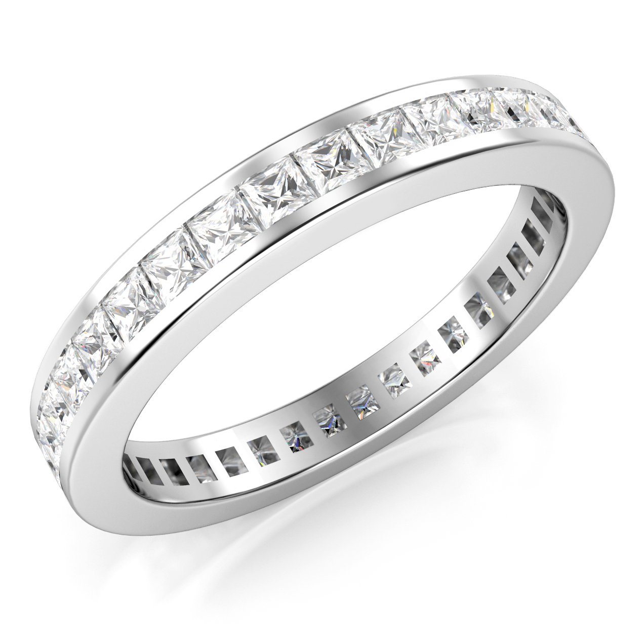 Metal Factory Sz 7 3MM Sterling Silver Princess Cut CZ Eternity Cubic Zirconia Ring