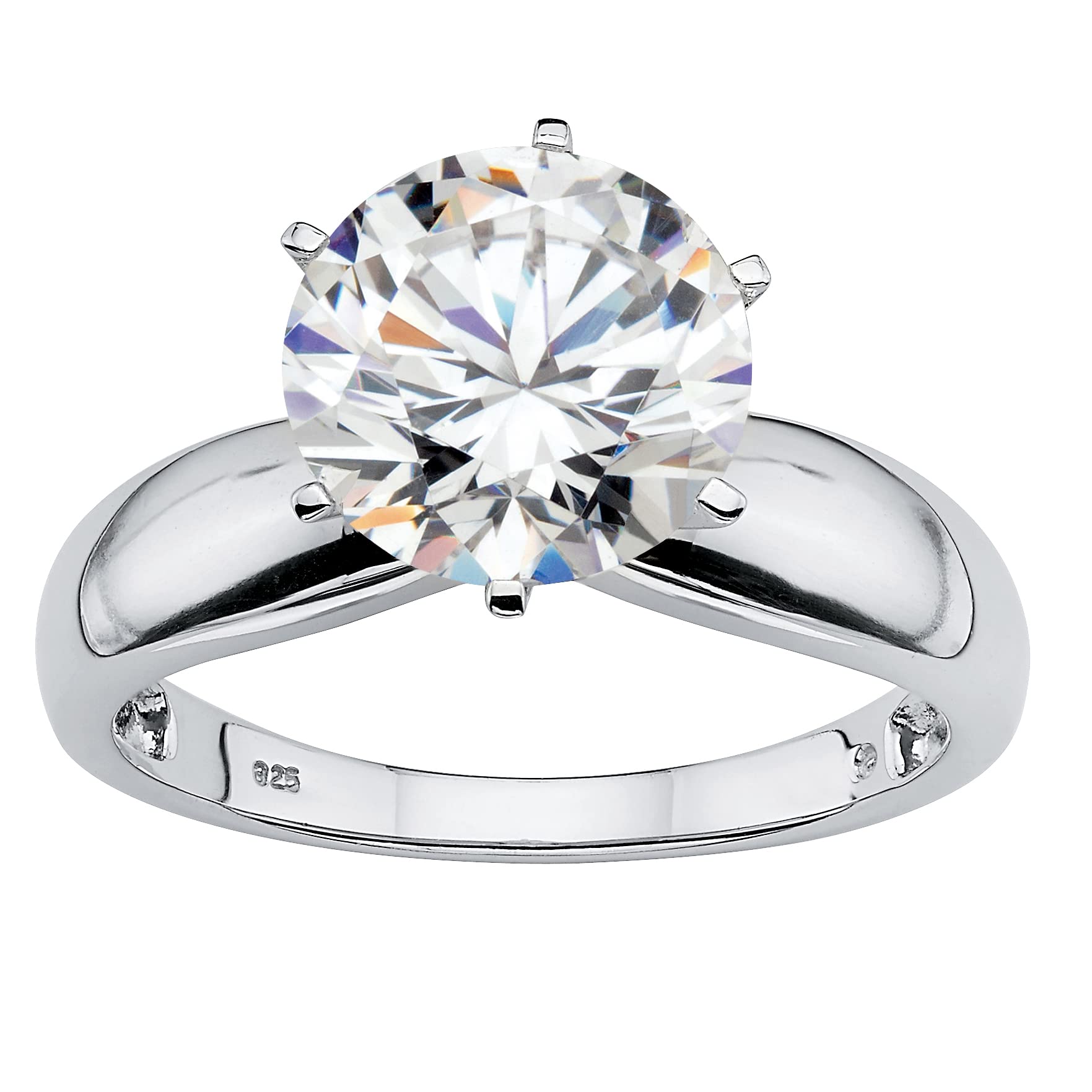 PalmBeach 18K Gold-Plated or Platinum-Plated Sterling Silver Round or Marquise Cubic Zirconia Polished Solitaire Engagement Ring Size 5