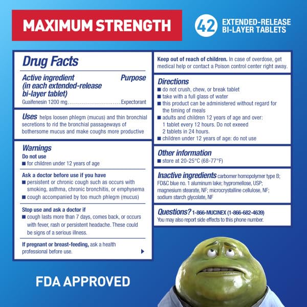 Mucinex Maximum Strength 12-Hour Chest Congestion Expectorant Tablets, 42 ct (Pack of 6)