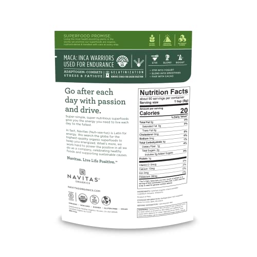 Navitas Organics Maca Gelatinized Powder, 16 oz. Bag, 90 Servings β Organic, Non-GMO, Glluten-Free (Pack of 1)