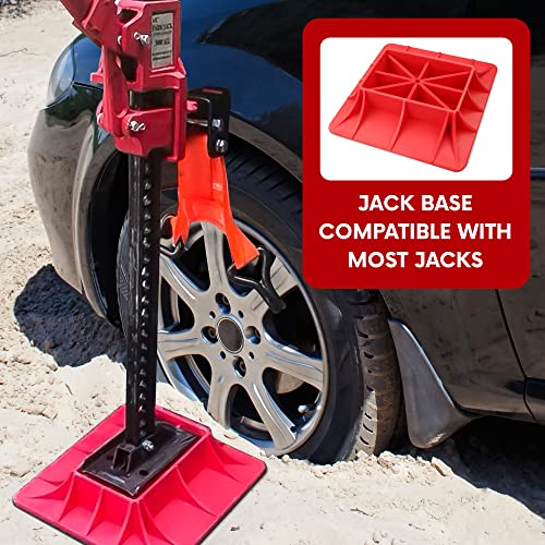 YIYITOOLS Jack Base and Handle Keeper Compatible, 2 Piece, Off Road Base, Red & Black,Alleviate Jack Hoisting Sinkage,Accessories Handle Bar Protector (YN-1-001)