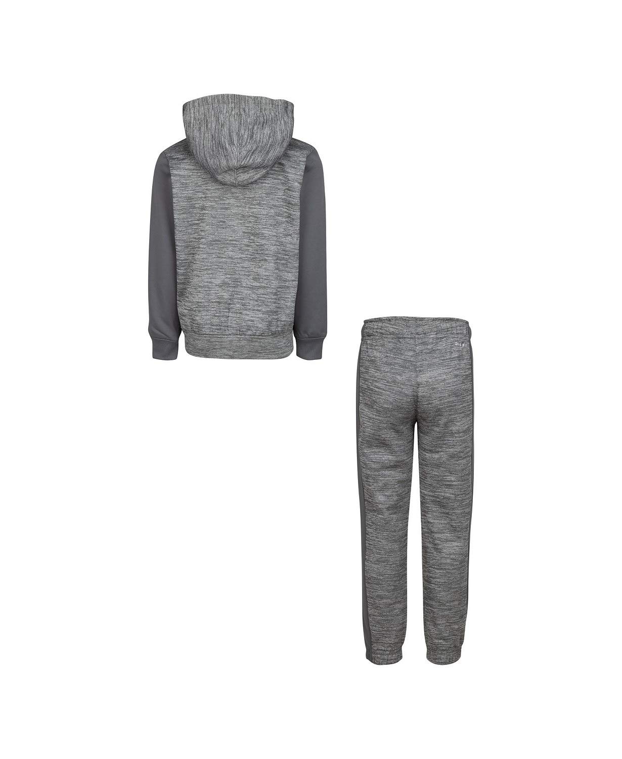 Nike Boy`s Dry Fit Therma Zip Hoodie & Sweatpants 2 Piece Set (Carbon Heather(86G933-GEH)/Orange, 12 Months)