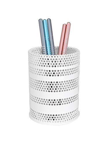 Produco Pen Holder for Desk, Metal Mesh Pencil Holder Cup Organizer Office Stationery Caddy Stand Makeup Brush Holder, White (Mid)