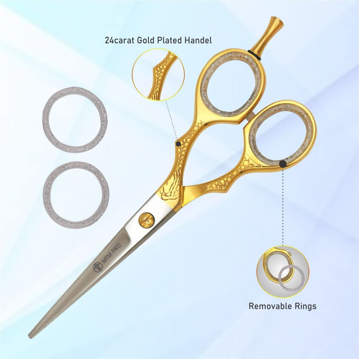 MTM PRO Hair Cutting Scissors,6.5 Inch Professional Stainless Steel Barber Hair Scissors,for Both Salon and Home Use (Golden Handle)