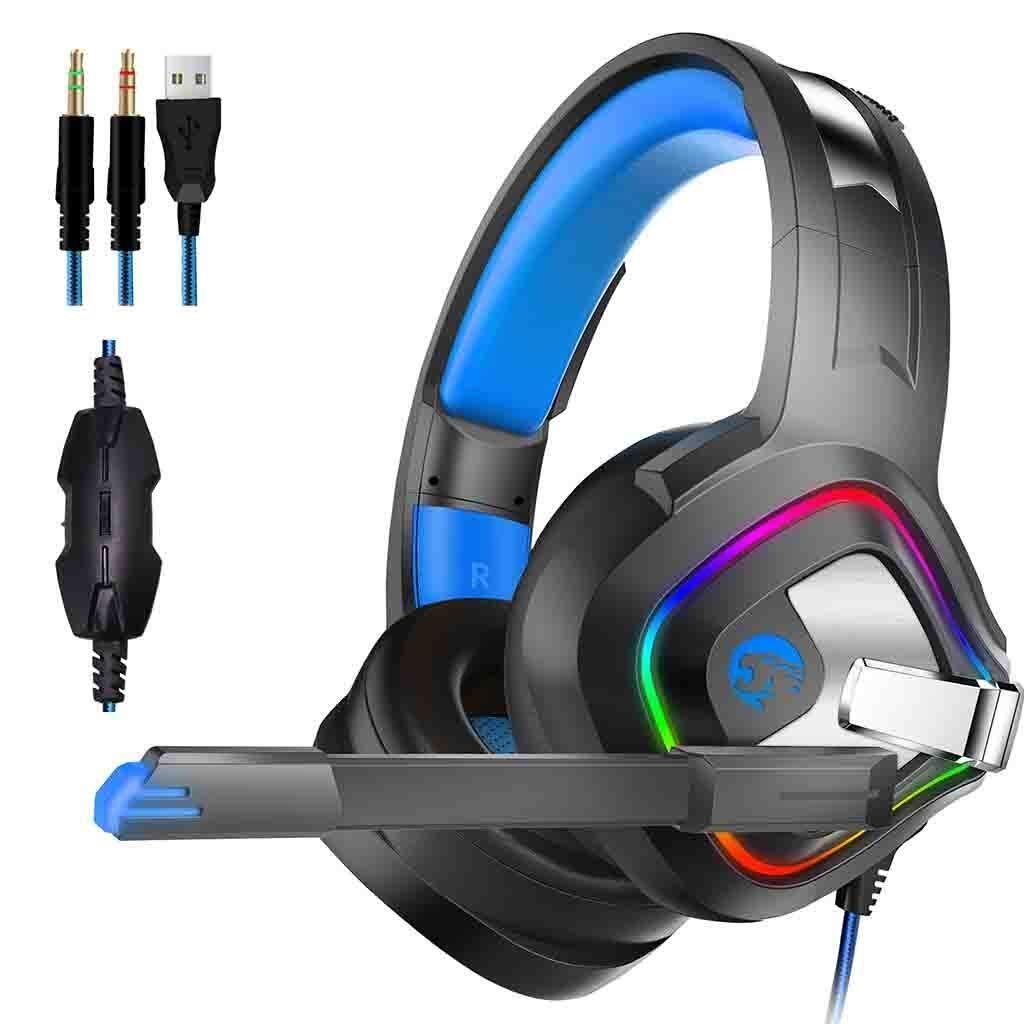 Raxinbang Headset Noise Canceling for PS4 Gaming Headset, 360 ° Pickup Microphone,Over-Ear Gaming Headphones,LED Light ,Noise Cancellation Over Ear , for Xbox One PC Laptop Tablet Mac Smart Phone