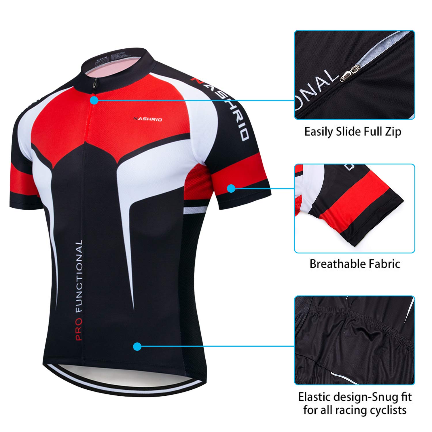 NASHRIO Men's Cycling Jersey Set Bicycle Short Sleeve Set Quick-Dry Breathable Shirt+3D Cushion Shorts Padded Pants/Bib Short Black