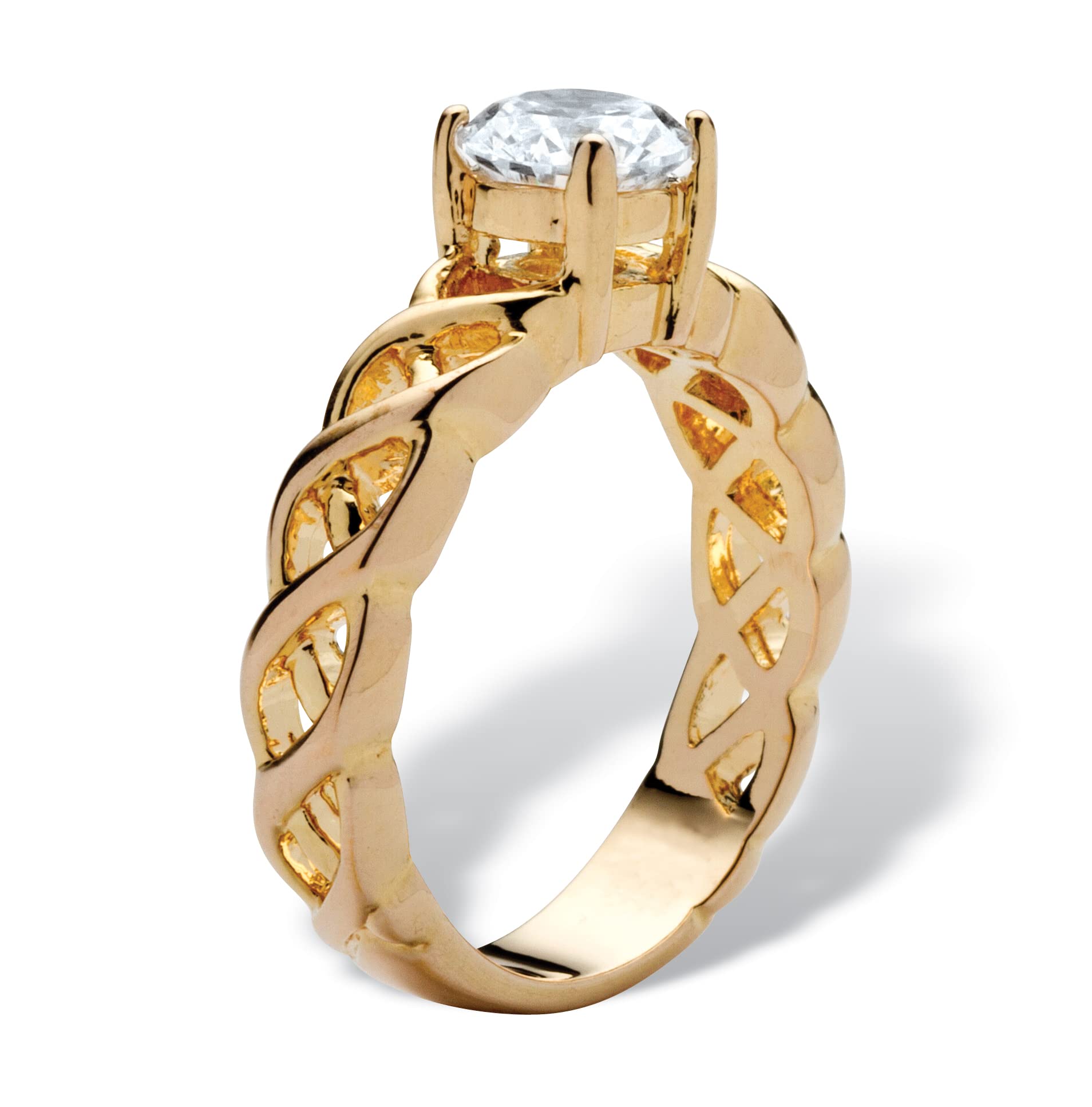 PalmBeach Jewelry Yellow Gold-Plated Round Cubic Zirconia Lattice Solitaire Engagement Ring Sizes 5-10 Size 8