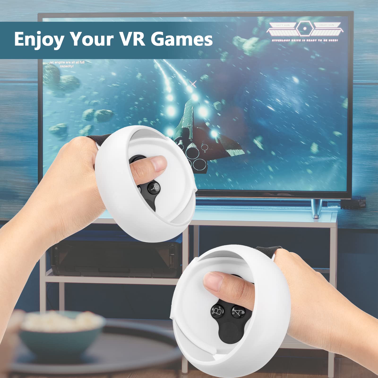 Touch Controller Grip Cover Compatible with Oculus/Meta Quest 2, Silicone Anti-Throw Grips Cover Protector with Adjustable Knuckle Strap, Quest 2 Anti-Sweat Anti-Fall Protective Handle Sleeve (White)