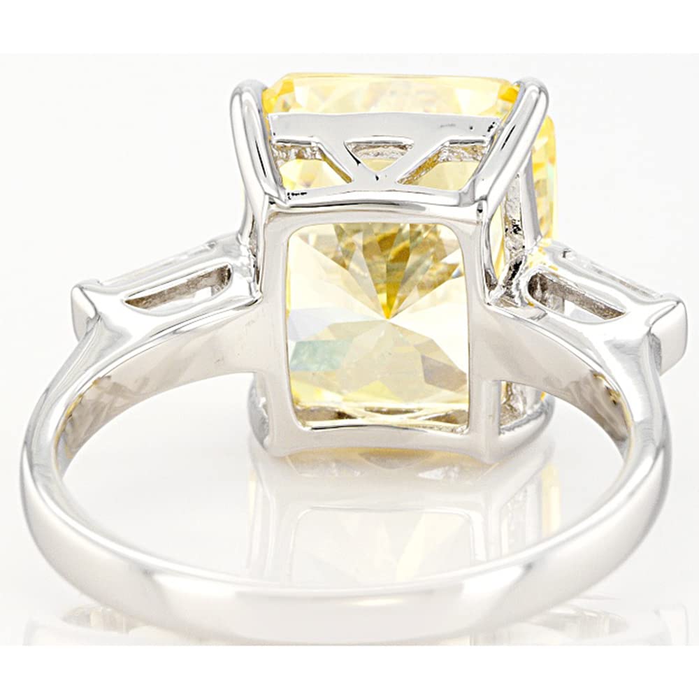 tusakha 12.02 Ctw Emerald Cut Yellow Sapphire & Cubic Zirconia 14K White Gold Over Statement Wedding Ring Size 9 For Women's