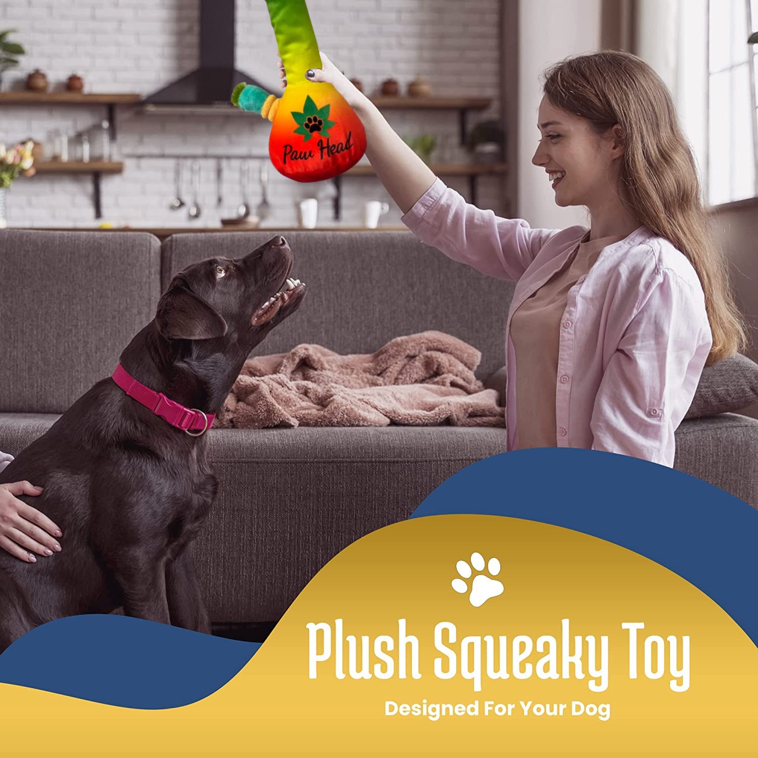 Paw Head - Funny Weed Dog Toy - Plush Squeaky Dog Toy - for Small to Medium Dogs - Fun Toy