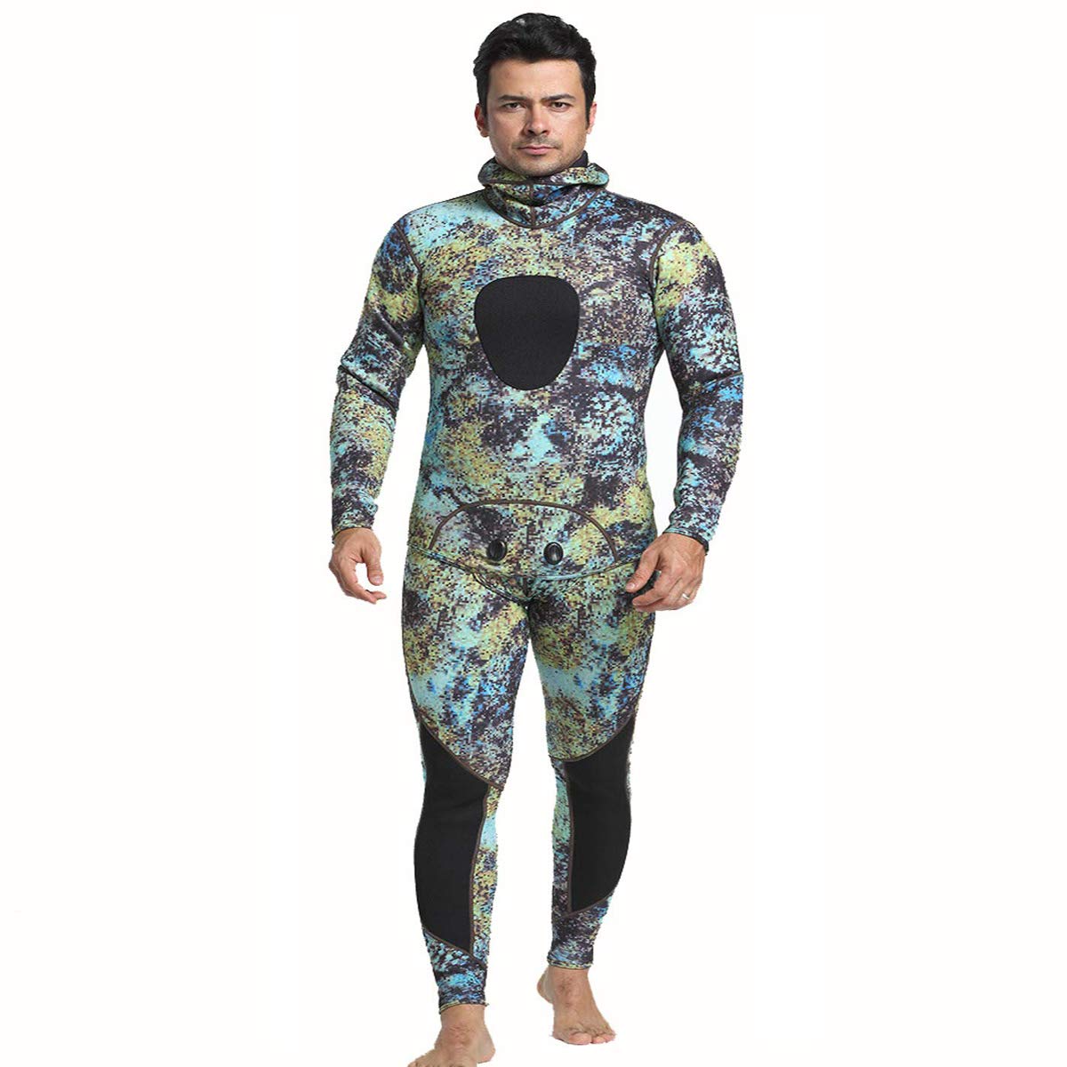 Nataly Osmann Camo Spearfishing Wetsuits Men 3mm /1.5mm Neoprene 2-Pieces Hooded Super Stretch Diving Suit