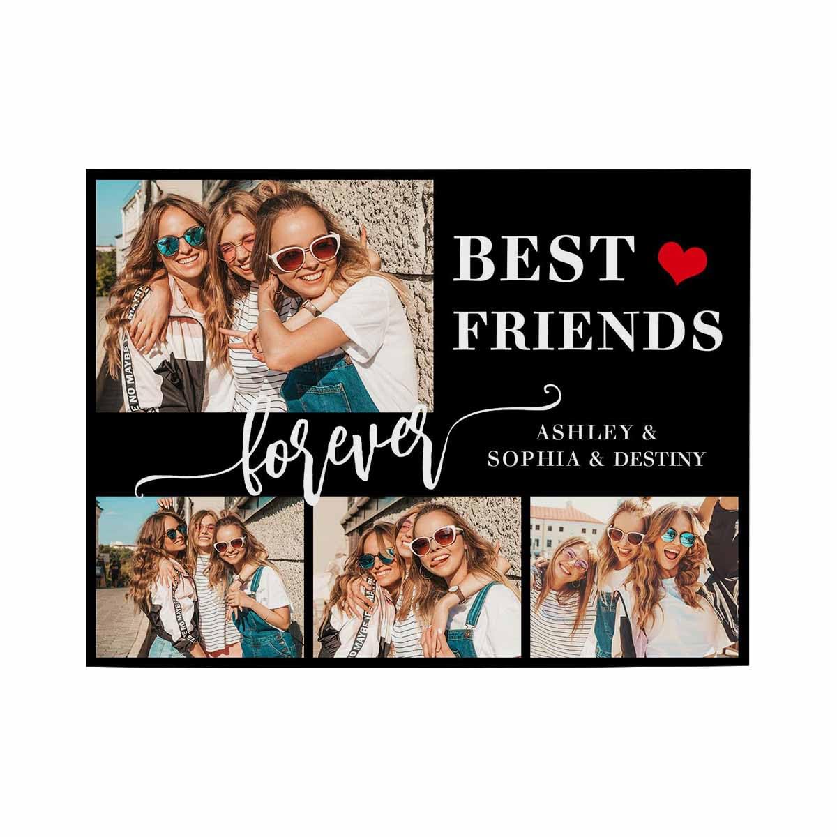 Personalized Sister Photos Collages Prints Photo Name for Wall Art Decoration Customized 4 Pictures,Red Heart Pattern Custom Photo Collage Frame for Women Sister Friend