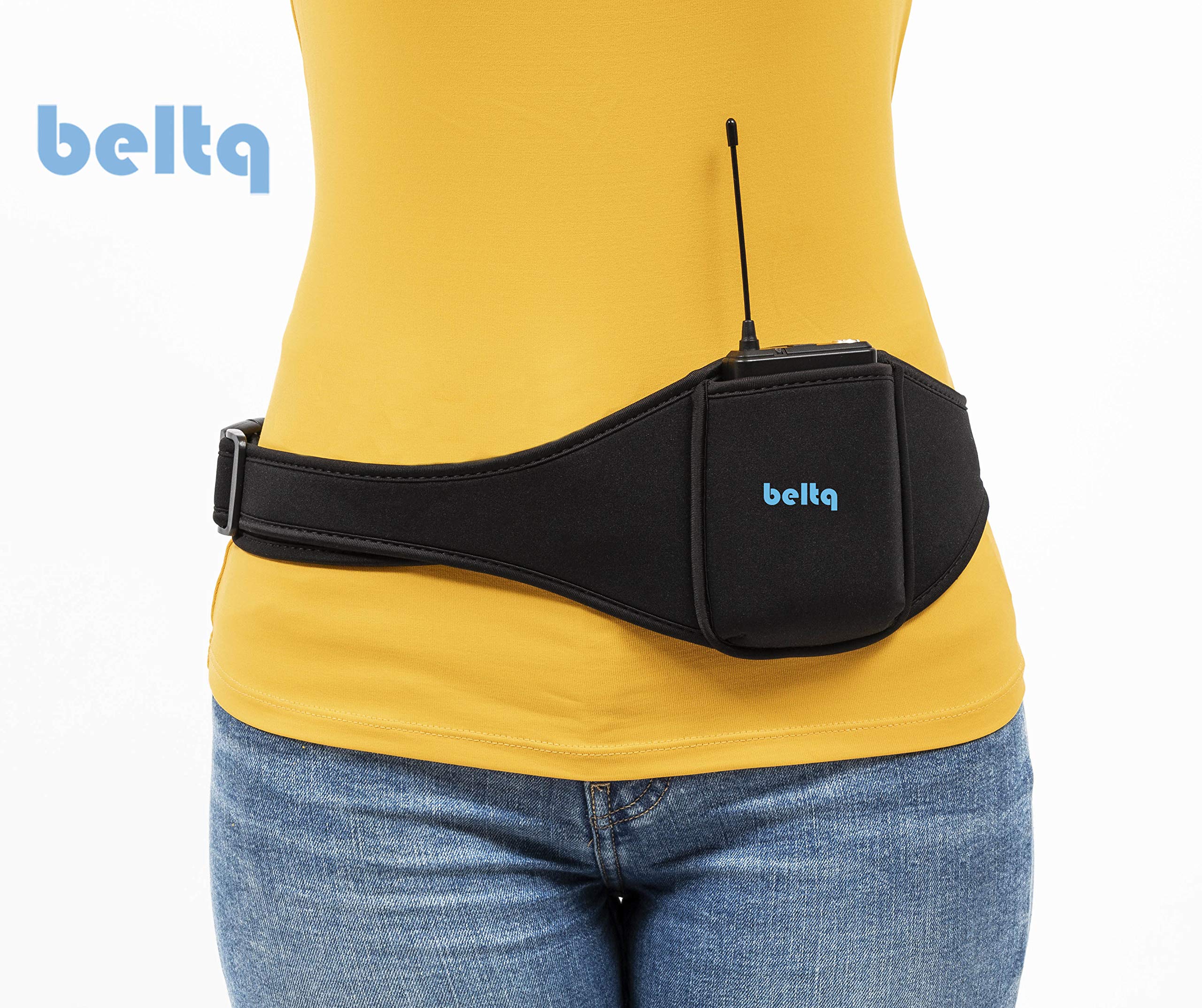 Microphone Belt/Mic Belt by Beltq Black Carrier Belts for Microphone Transmitter Up to 36 inch Waists Mic Pack Holster for Fitness Instructor or Theatre