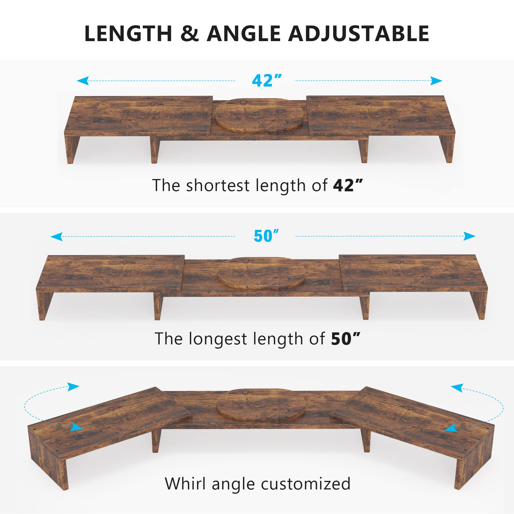 Tribesigns 3 Shelf Monitor Stand Riser Bamboo with Adjustable Length and Angle (Brown)