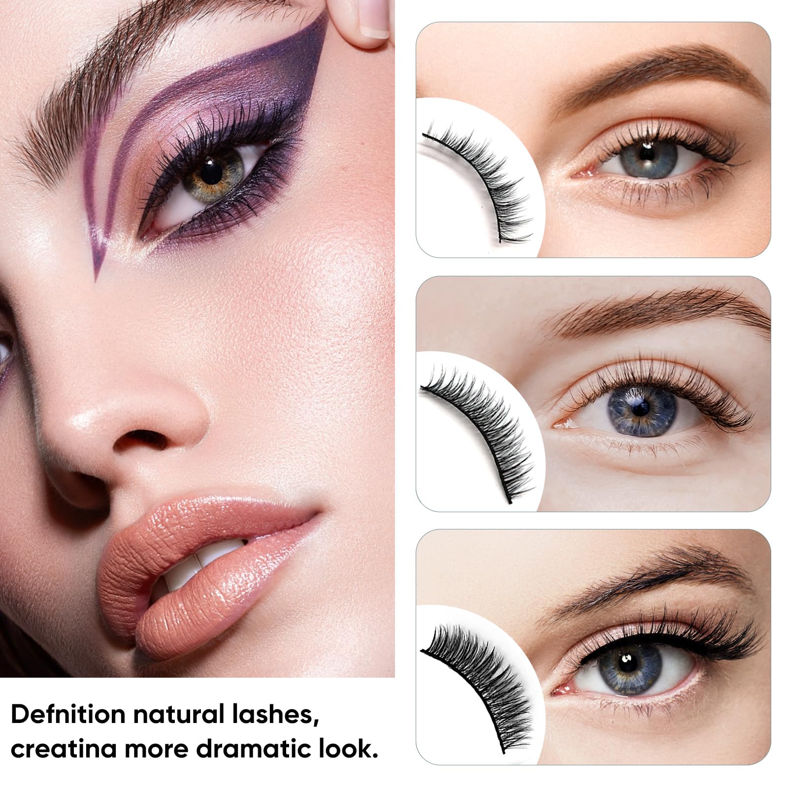 Parrots Treasure Self Adhesive Eyelashes, Reusable False Eyelashes without Eyeliner or Glue, Non-Slip Waterproof Fake Eyelashes Natural Look (Purple)