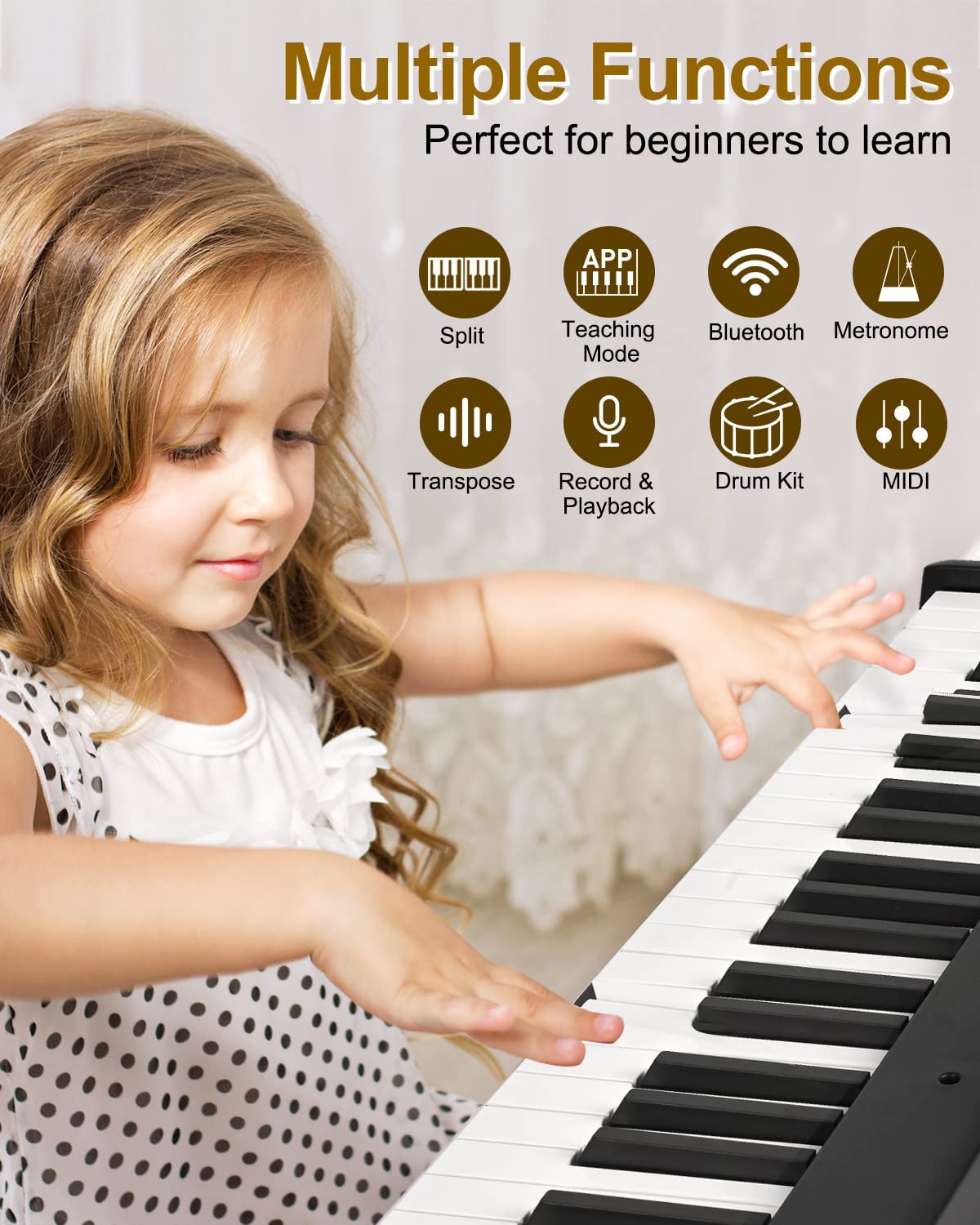 Vangoa Lovely Pink Piano for Kids Gift and 61 Key Keyboard Piano Black