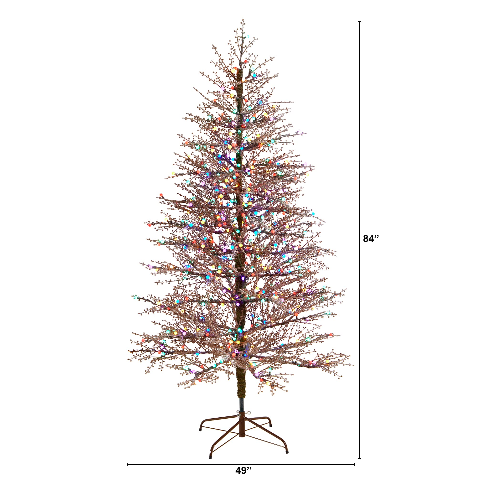 Nearly Natural 7ft. Frosted Berry Twig Artificial Christmas Tree with 450 Multicolored Gum Ball LED Lights and 1192 Bendable Branches