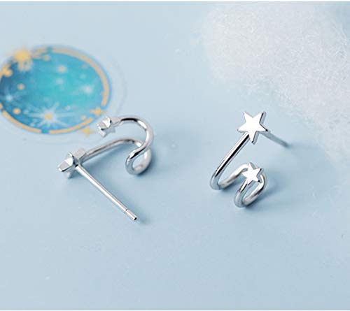 SLUYNZ 925 Sterling Silver Double Star Cuff Earrings Piecings for Women Star Wrap Earrings Studs (A-Silver)