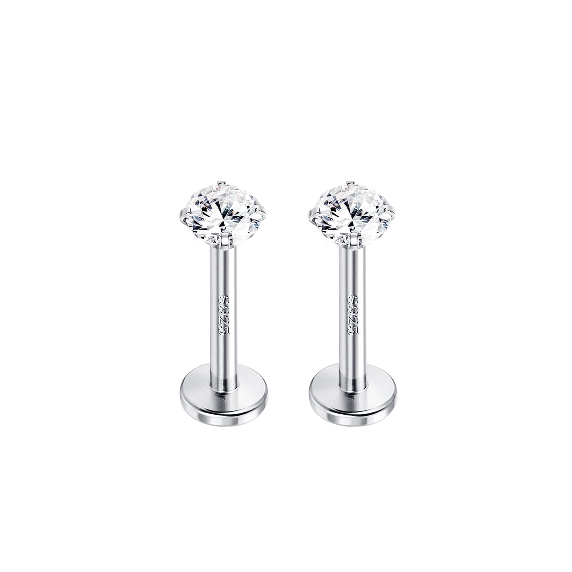 VALDEAS Sterling Silver 16g Tragus Piercing Jewelry Medusa Helix Cartilage Labret Monroe Stud Earrings Internally Threaded Ball CZ Top for Women Men 2-3pcs(4mmCZ)