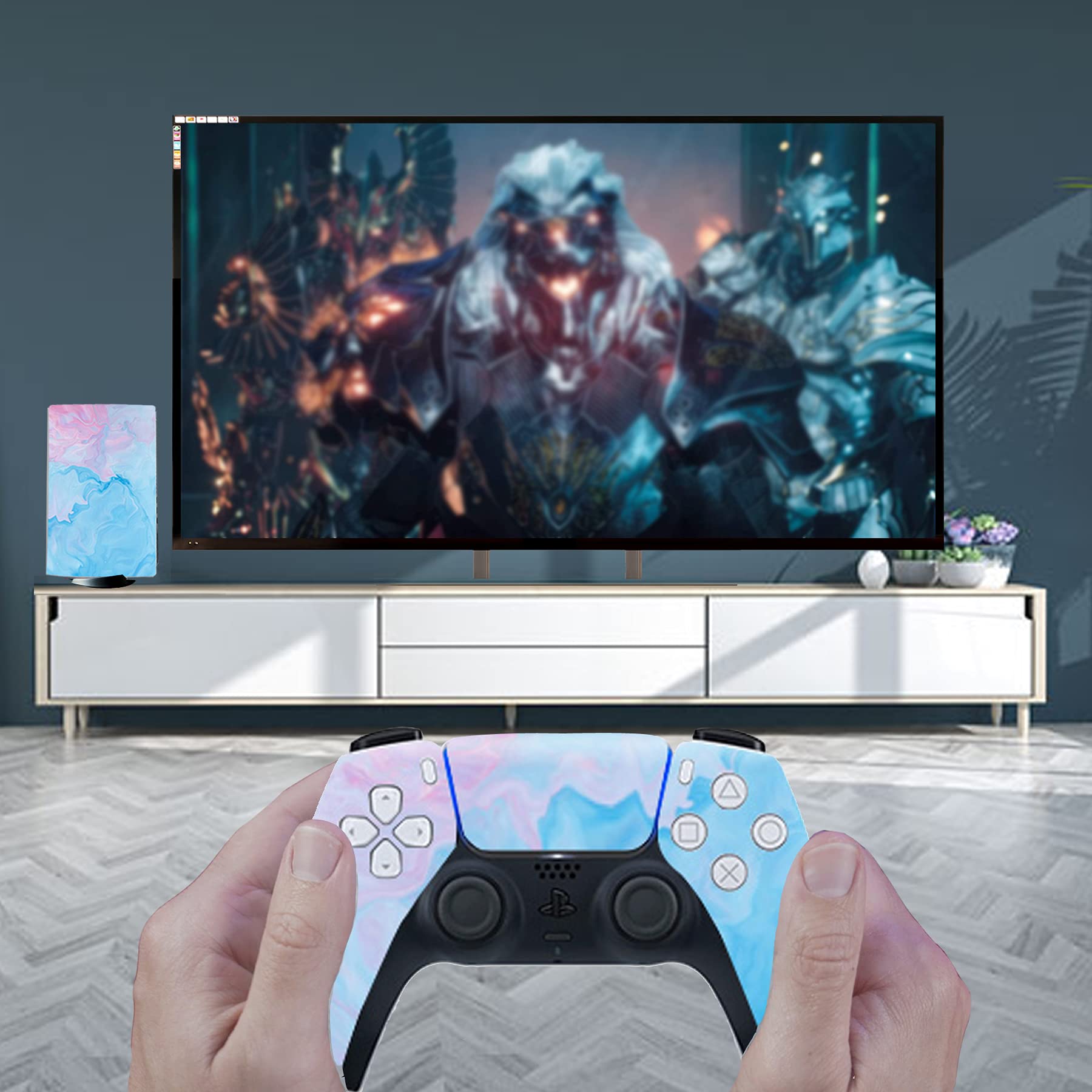 Skin Sticker for PS5 Console and Wireless Controller Full Set Decal Cover Skin Wrap for Playstation 5 Digital Edition (Light Color)