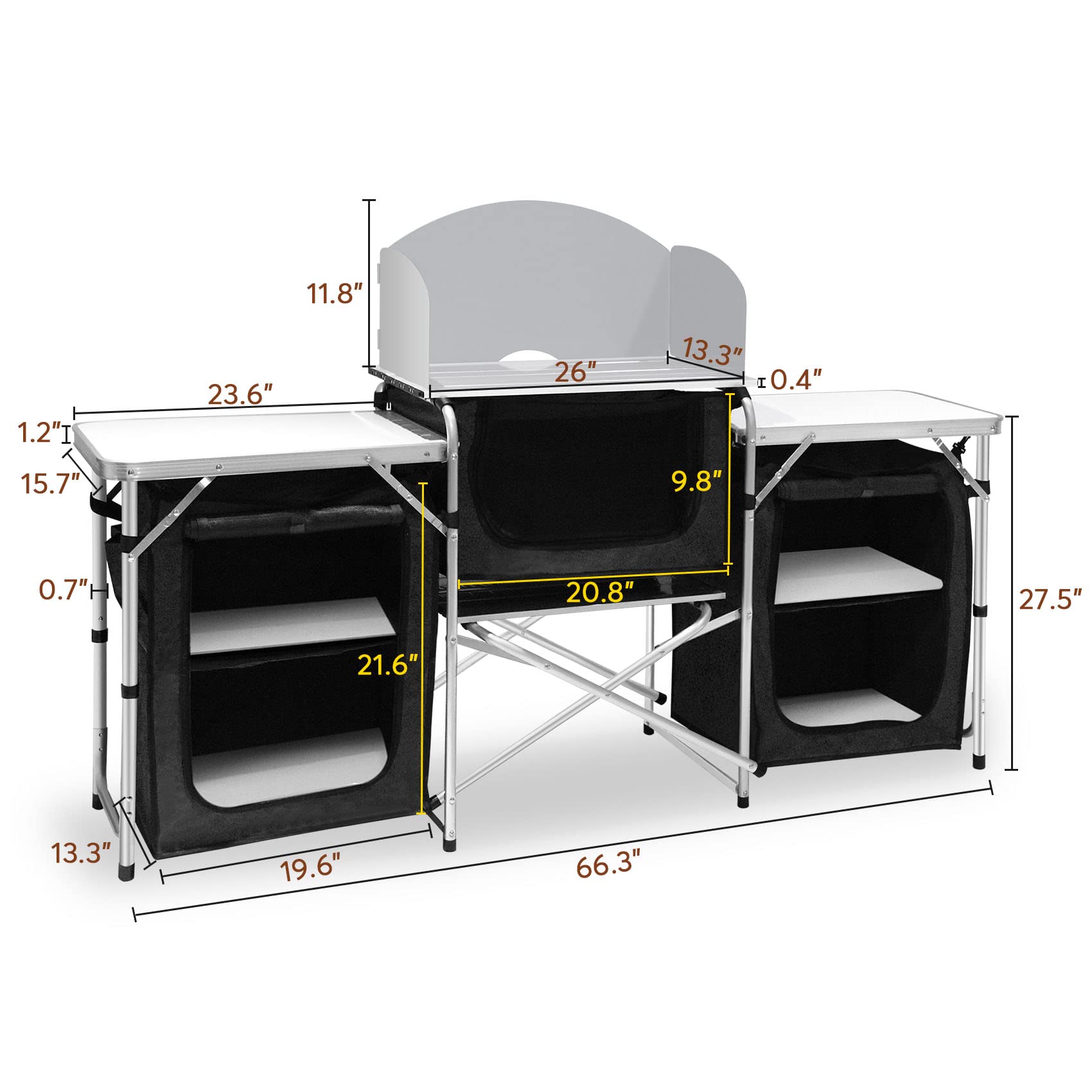 Slendor Portable Camp Kitchen Camp Kitchen Table Aluminum Outdoor Camping Cooking Station Folding Camp Table with Storage and Windscreen for Picnic