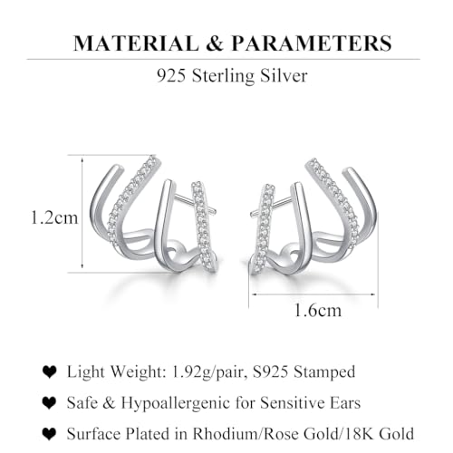 SLUYNZ Solid 925 Sterling Silver Claw Earrings Huggie for Women Teen Girls Half Hoop Earrings Cuff Earrings Wrap (B-Silver2)
