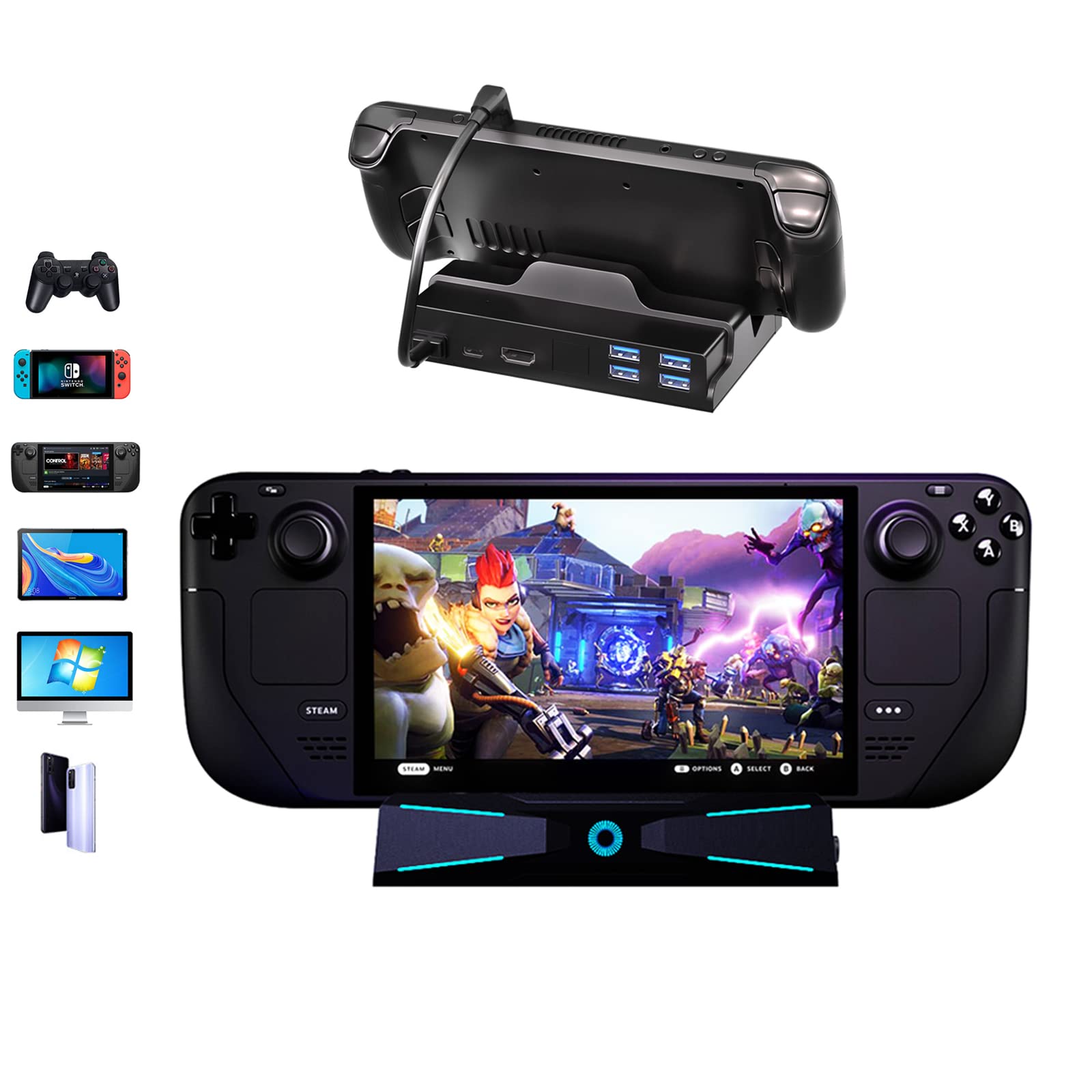 TV Docking Station Compatible for Switch Steam Deck 6-in-1 Hub Steam Deck Dock Switch Dock with 4 USB-A 3.0, HDMI, PD 3.0 Fast Charger USB-C, and Full Speed Charging USB-C Port Designed