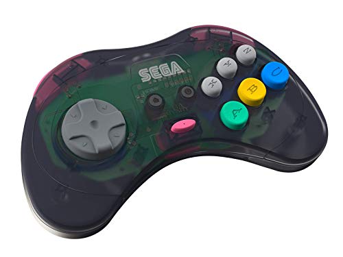 Retro-Bit Official Sega Saturn 2.4 GHz Wireless Controller 8-Button Arcade Pad for Sega Saturn, Sega Genesis Mini, Switch, PS3, PC, Mac - Includes 2 Receivers & Storage Case (Slate Gray)