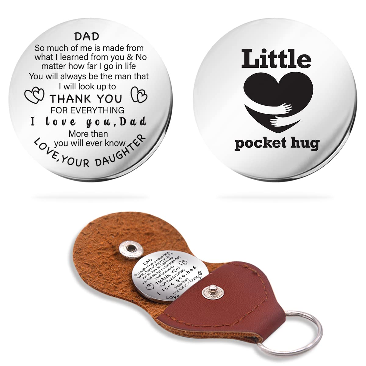 to My Dad Pocket Hug Token Gift, Long Distance Relationship Keepsake Stainless Steel Double Sided,Pocket Hug Token Gift for Dad from Daughter - Thank You for Everything