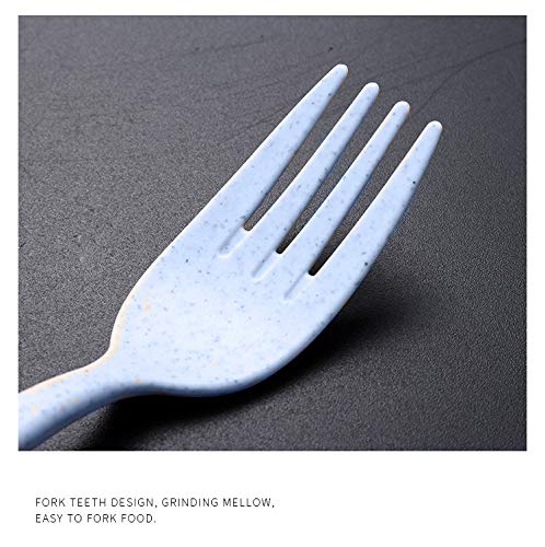 SUNNYHILL 4PCS Portable Utensils Set Straw Cutlery Set Healthy Eco-Friendly Wheat Biodegradable Chopstick Fork Knife Spoon Set for Travel Picnic Camping Students Daily Uses with Portable Case (blue)
